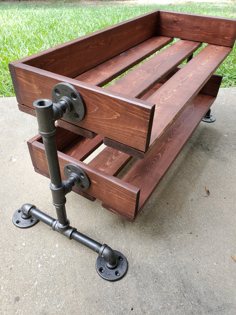 Wide Reclaimed Wood Shoe Stand with Boot Level / Rack / Organizer with ...